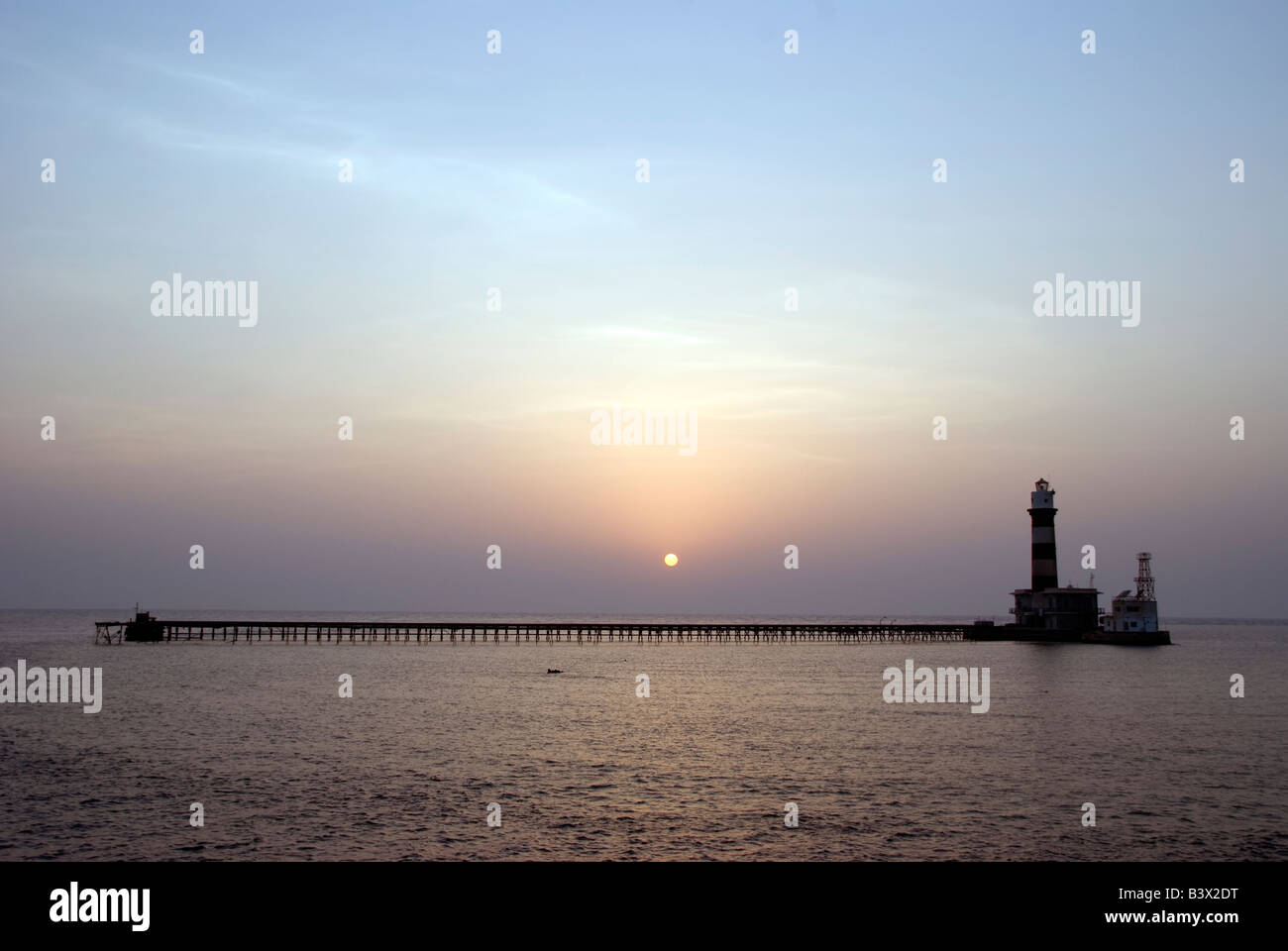 Sunset over the Lighthouse of Daedalus reef, Soutern Egyptian Red Sea ...
