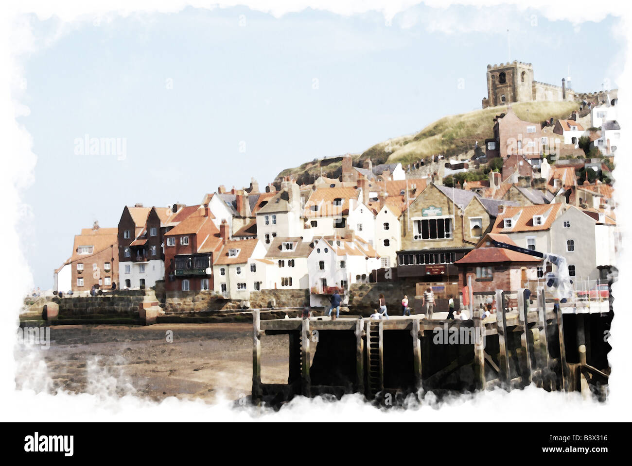 Digital Watercolour of Whitby harbour Stock Photo - Alamy