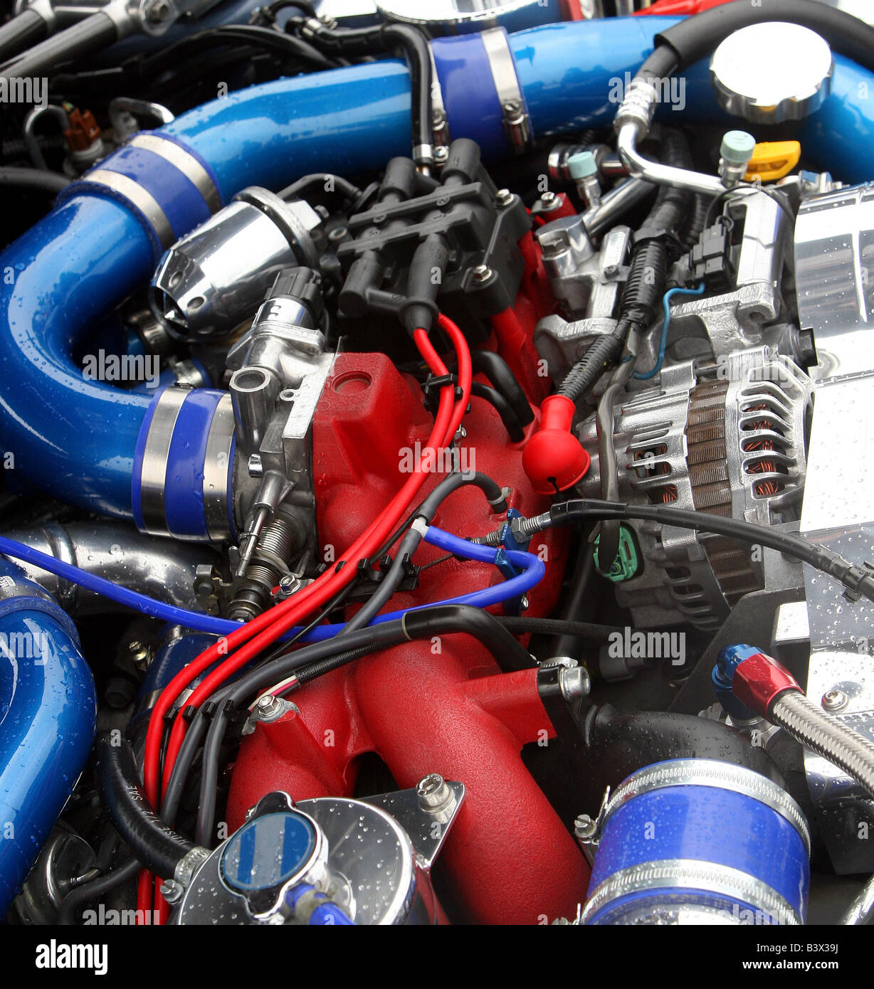 Custom power - Engine of a show car in pristine condition Stock Photo ...