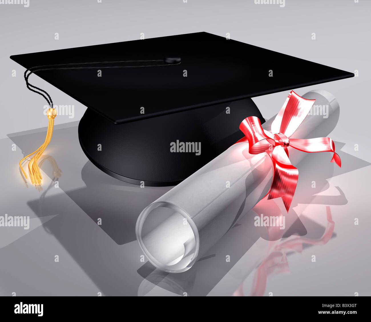 Illustration of a mortar board and diploma tied with a ribbon Stock ...
