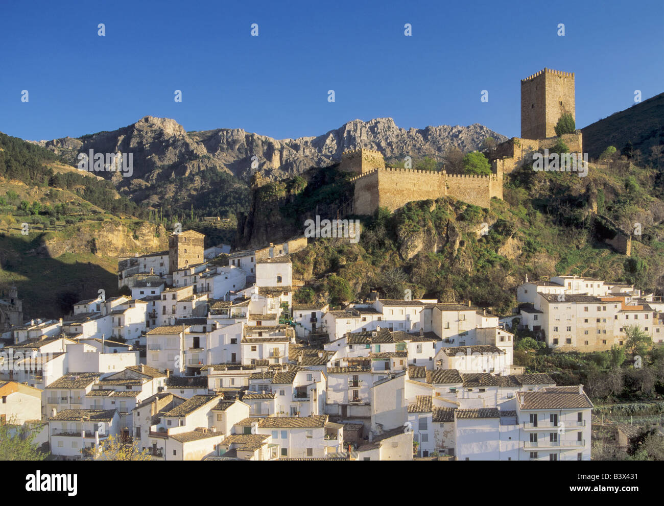 Yedra Castle and town of Cazorla in Sierra de Cazorla from Balcon del ...