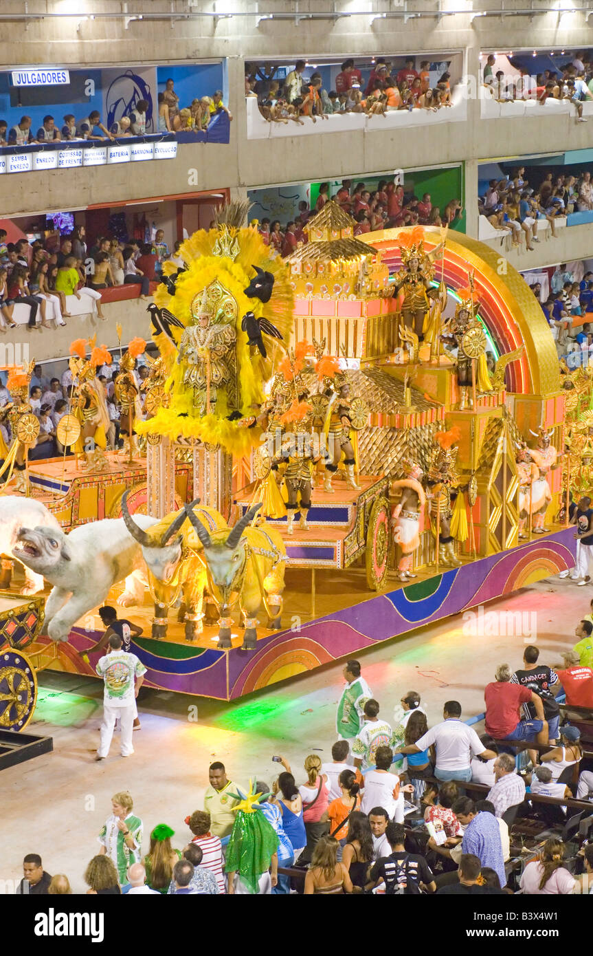 One of the floats and samba school on its way down the parade strip at ...