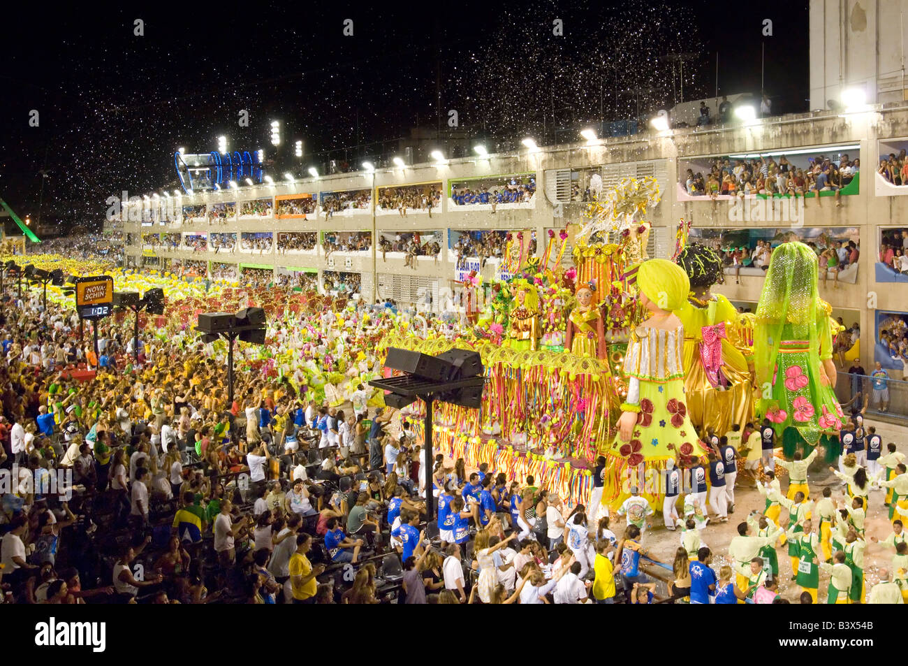 One of the floats and samba school on its way down the parade strip at ...