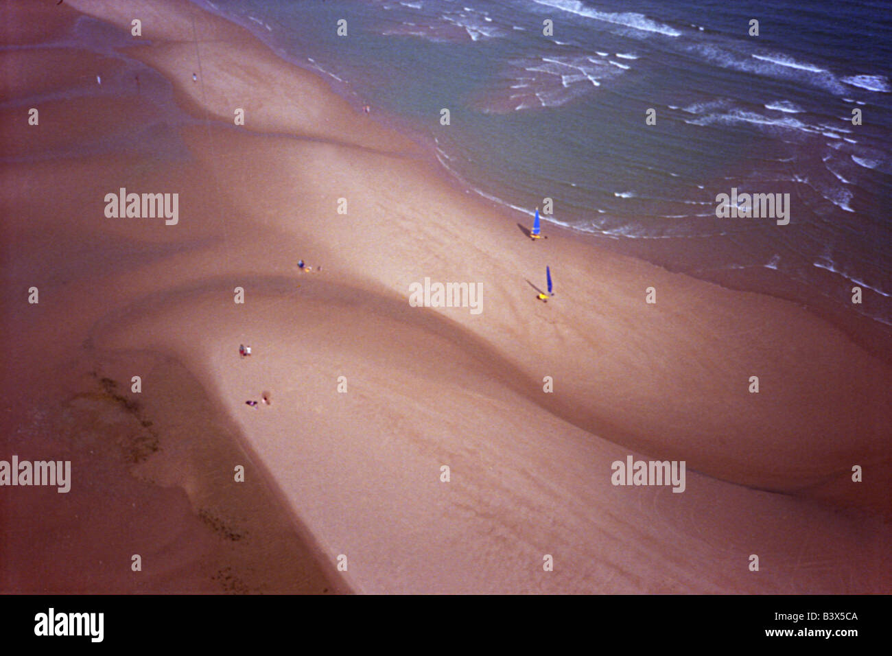Kite aerial view of Omaha Beach, Normandy, France with some land ...