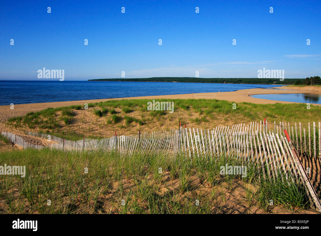 Empty sandy beach Lake Superior in Michigan nobody no not people from ...