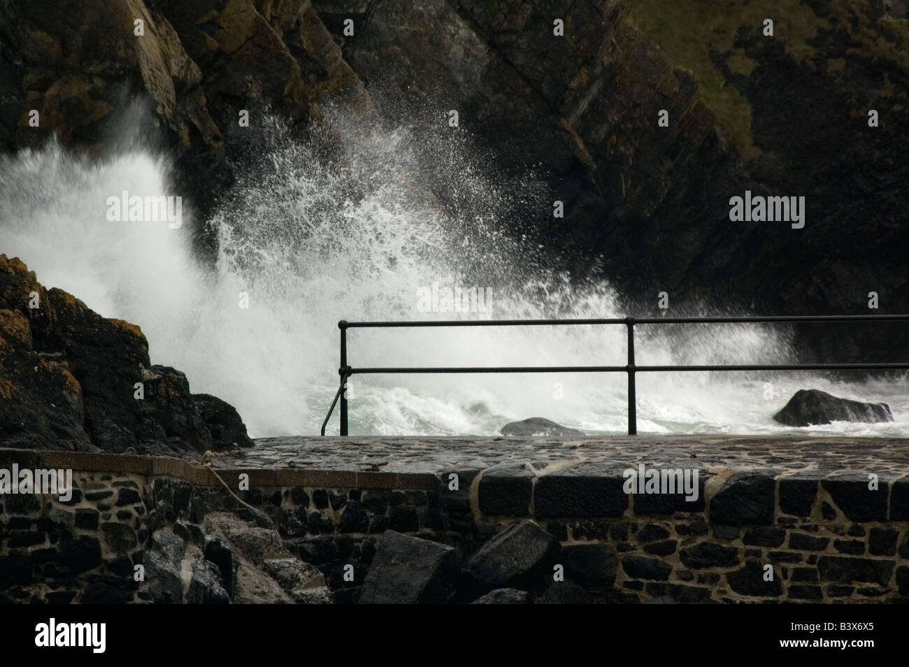 Rough Seas at Mullion Cove Lizard Peninsula Cornwall England UK Stock ...