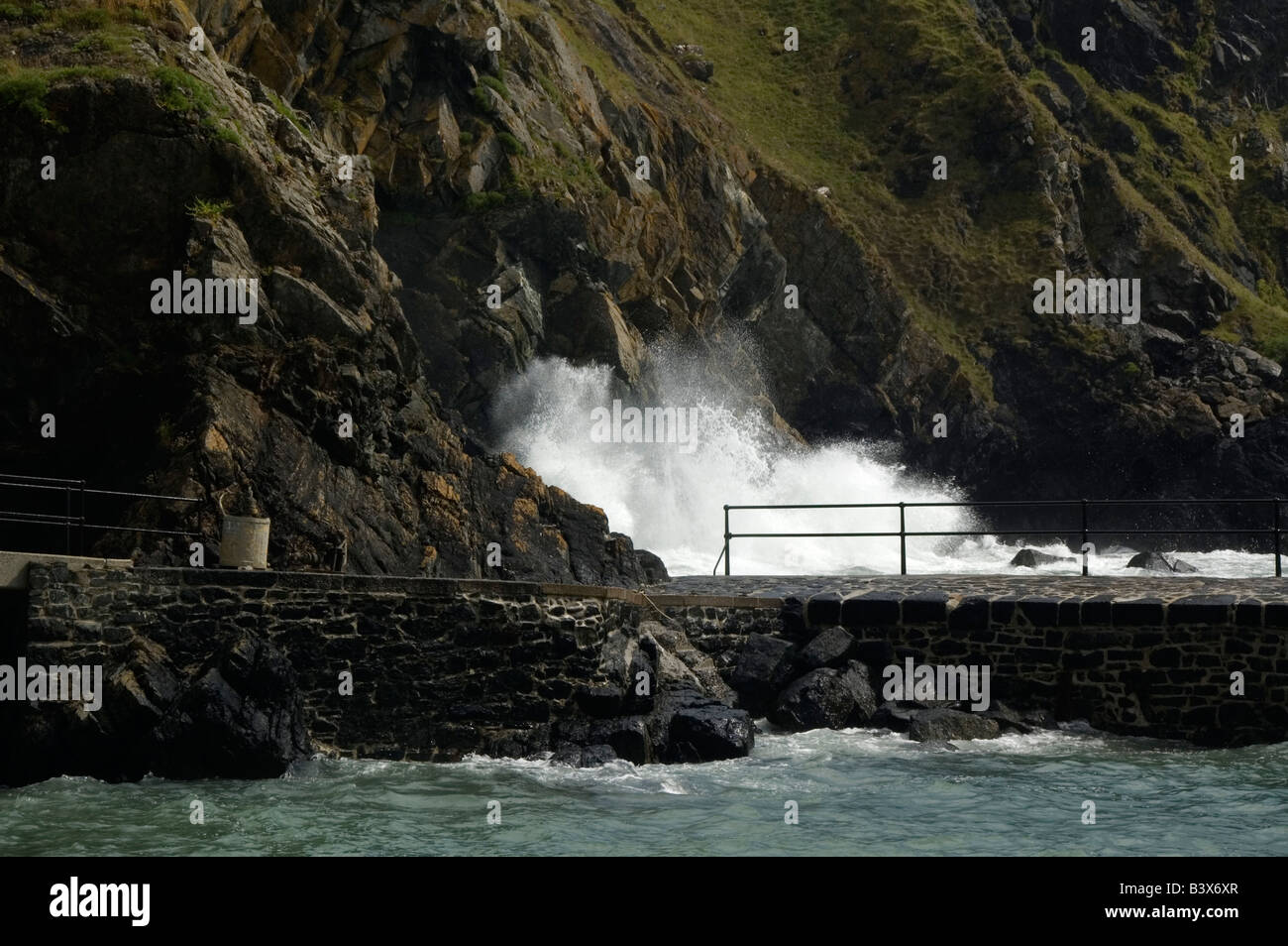 Rough Seas at Mullion Cove Lizard Peninsula Cornwall England UK Stock ...