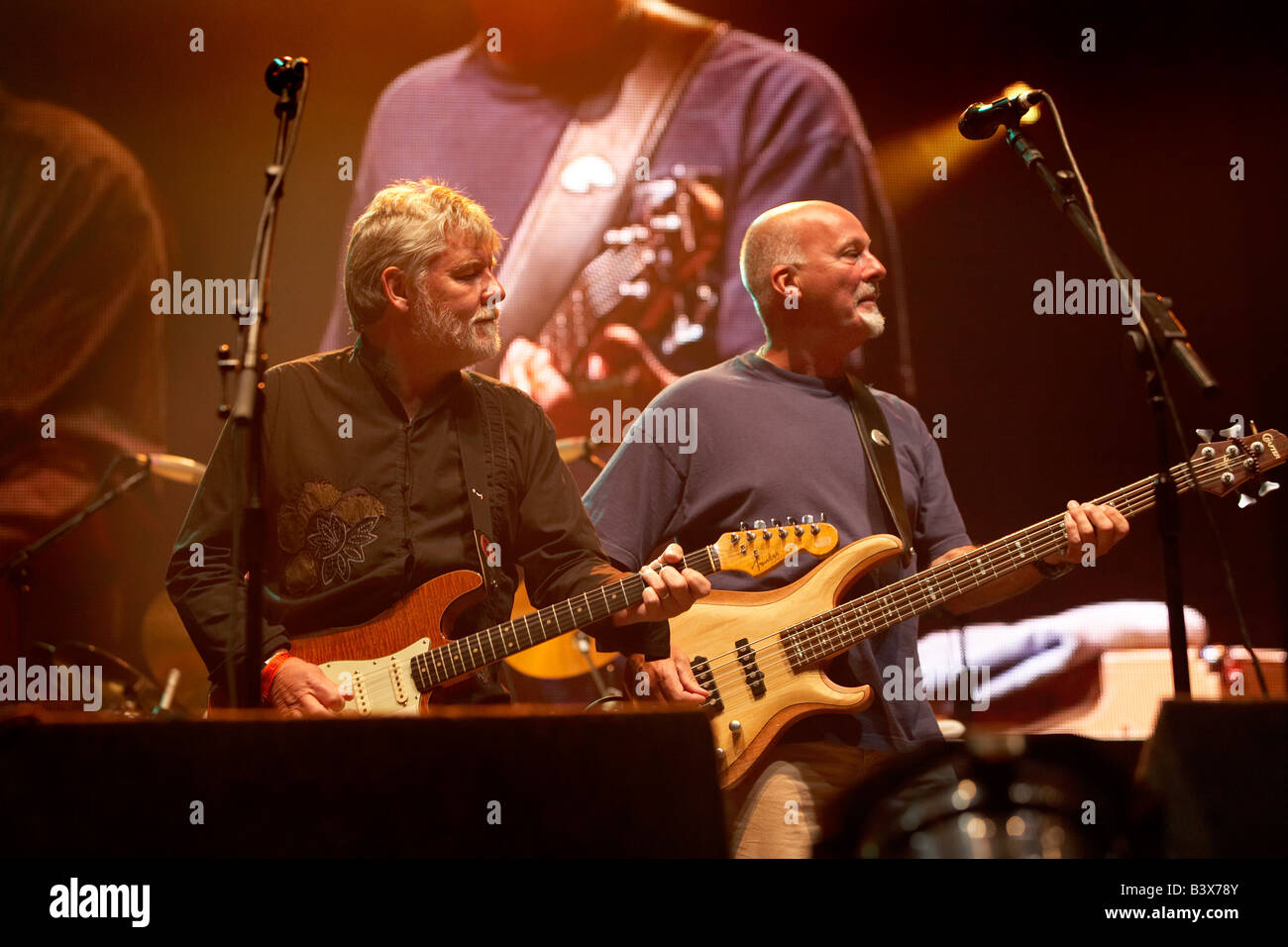 Simon Nicol and Dave Pegg of Fairport Convention play live on the stage ...