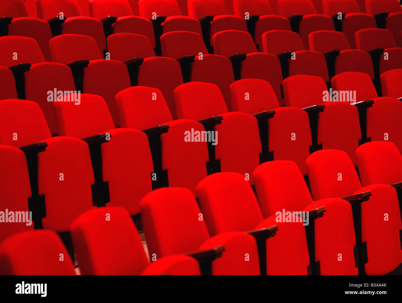 Rows of bright red chairs in an auditorium Stock Photo - Alamy