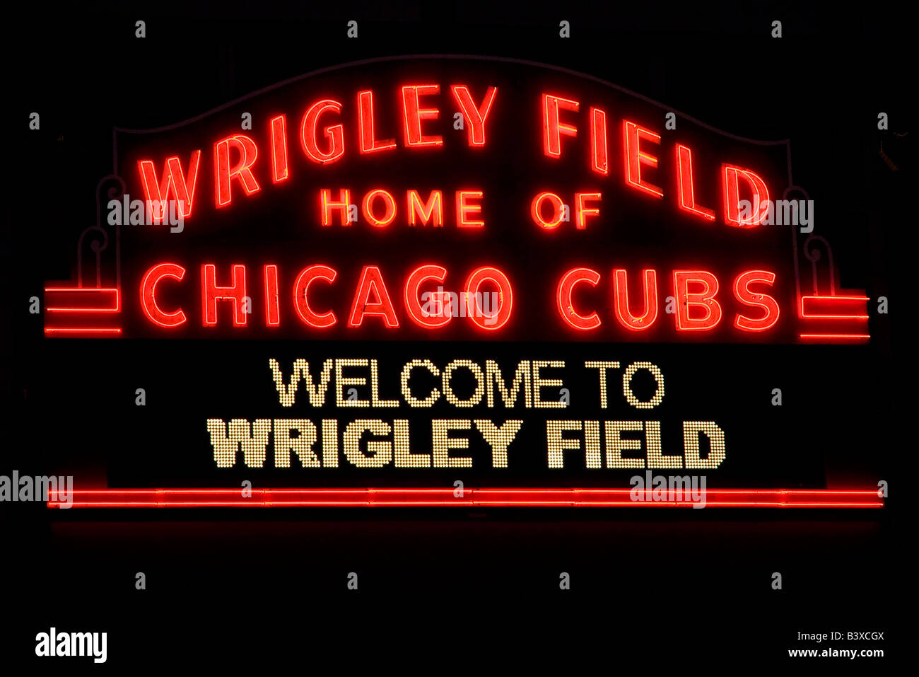Chicago's Wrigley Field Historic Neon Sign at night Stock Photo - Alamy