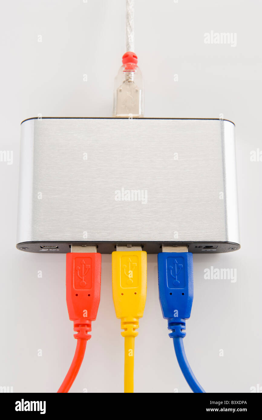 Computer Cables Orderly Plugged Into A Router Stock Photo - Alamy