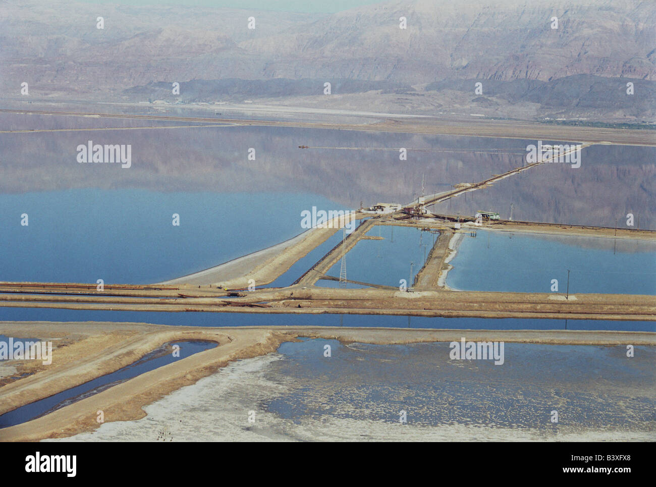 Solar evaporation pools used by the Dead Sea Works company to extract ...