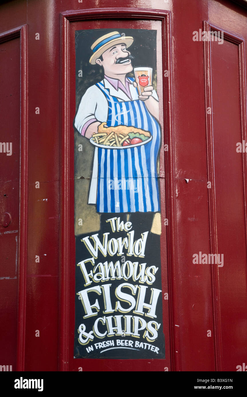 Fish and chips pub sign London England UK Stock Photo - Alamy