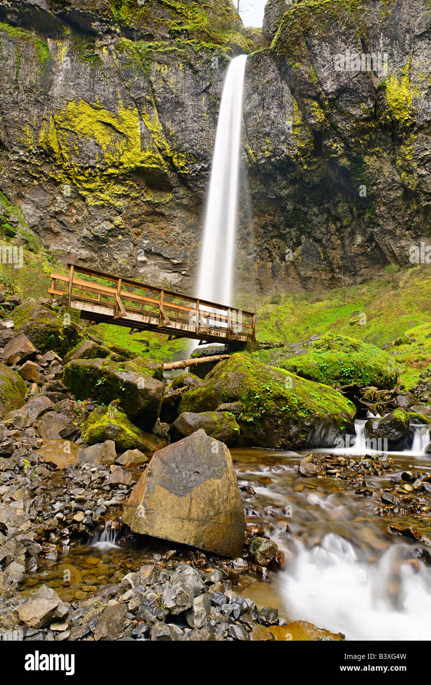 Lower angle of Elowah Falls in the Columbia River Gorge Stock Photo - Alamy