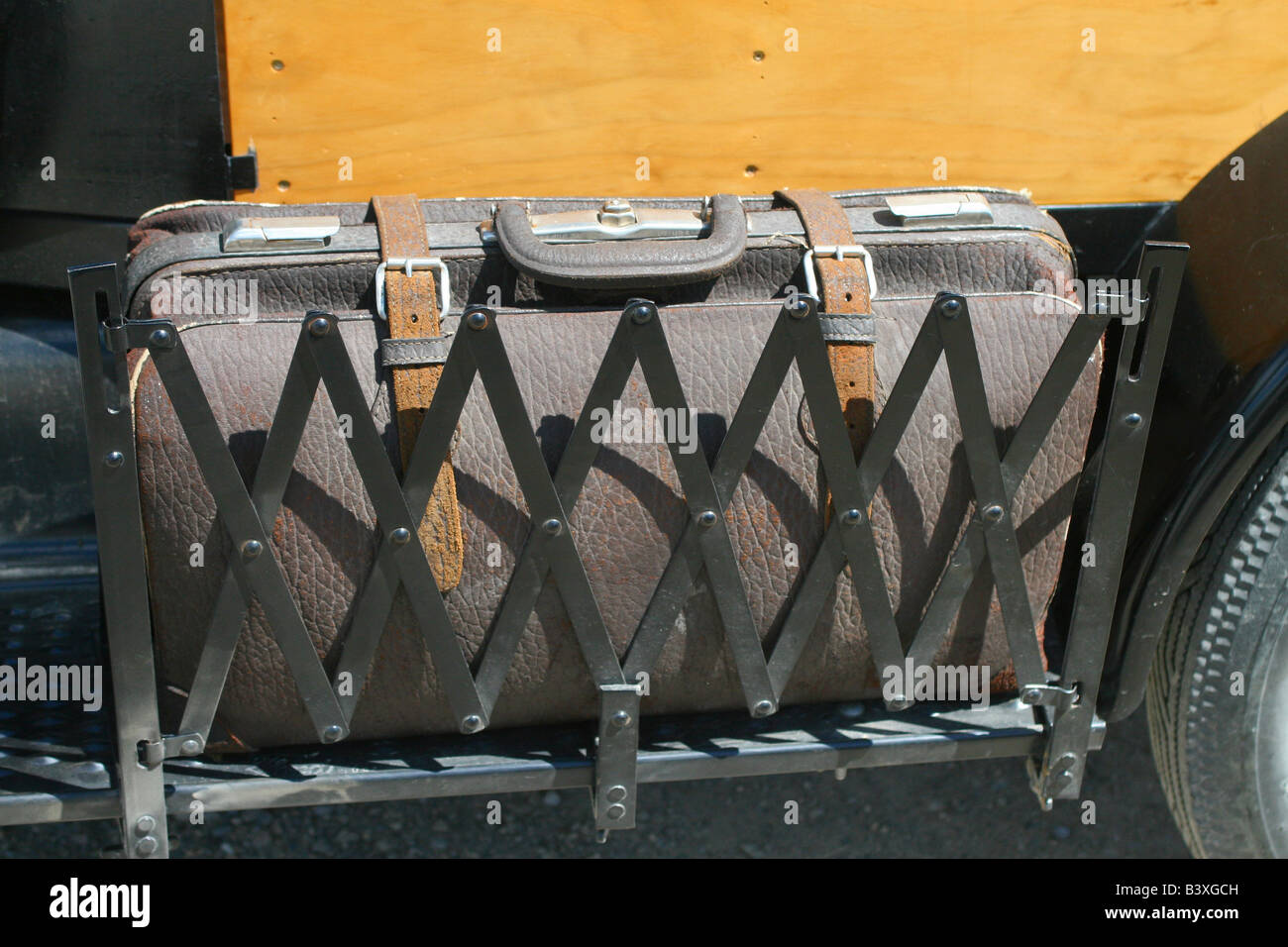 Horizontal Luggage rack on the fender of an old antique car Stock Photo ...