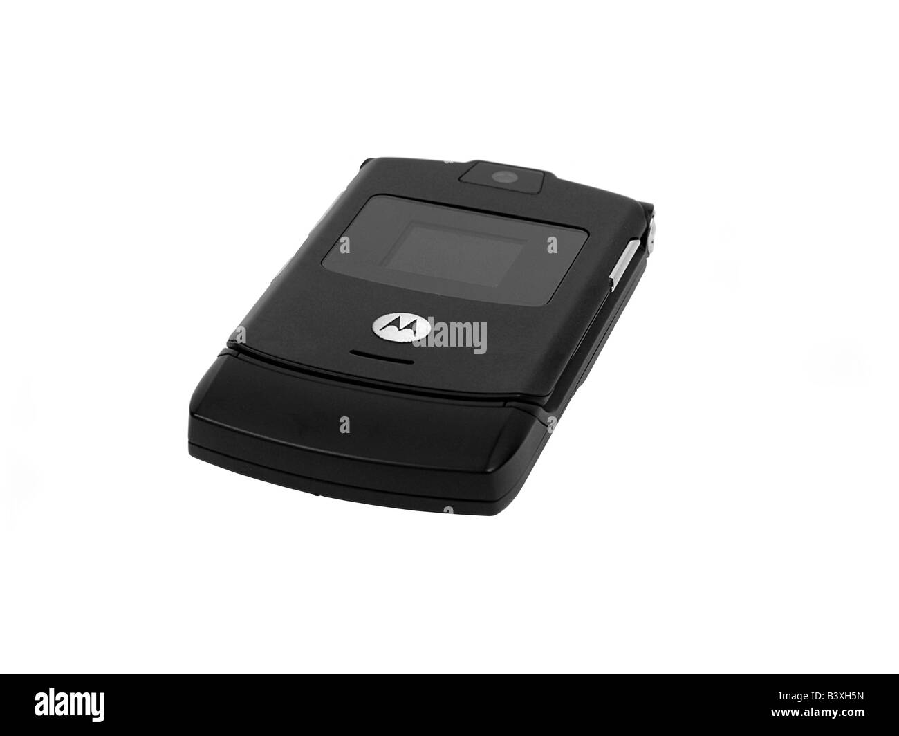 Black Clamshell style flip cell phone against a white background Stock ...