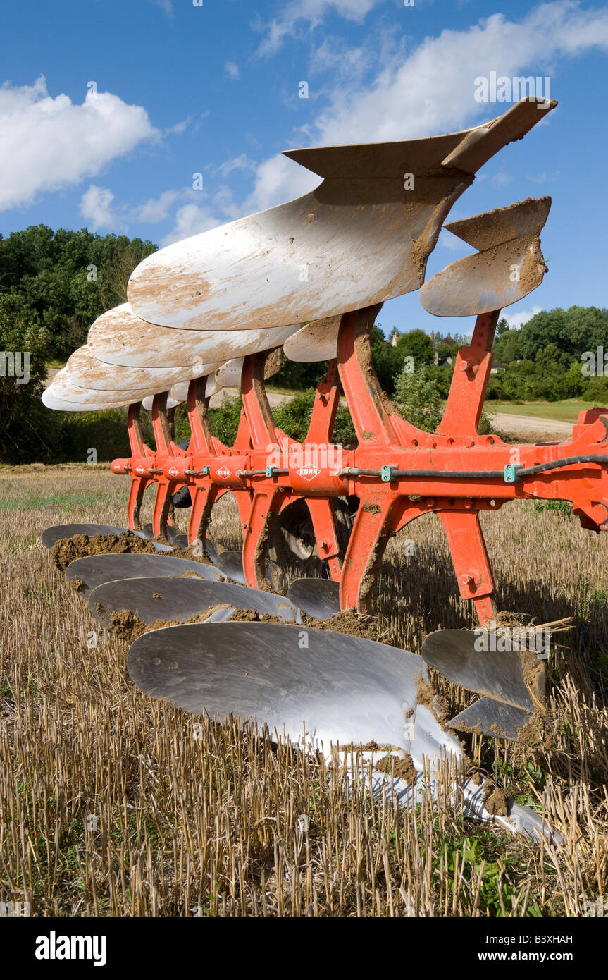 Detail of Kuhn hydraulic double plough blades, Indre-et-Loire, France ...