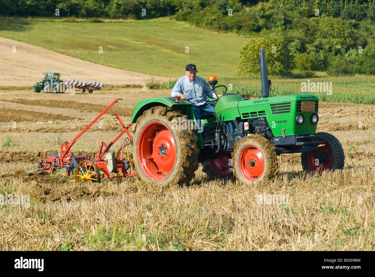 Old Deutz D6026 tractor competing at ploughing match, Indre-et-Loire ...