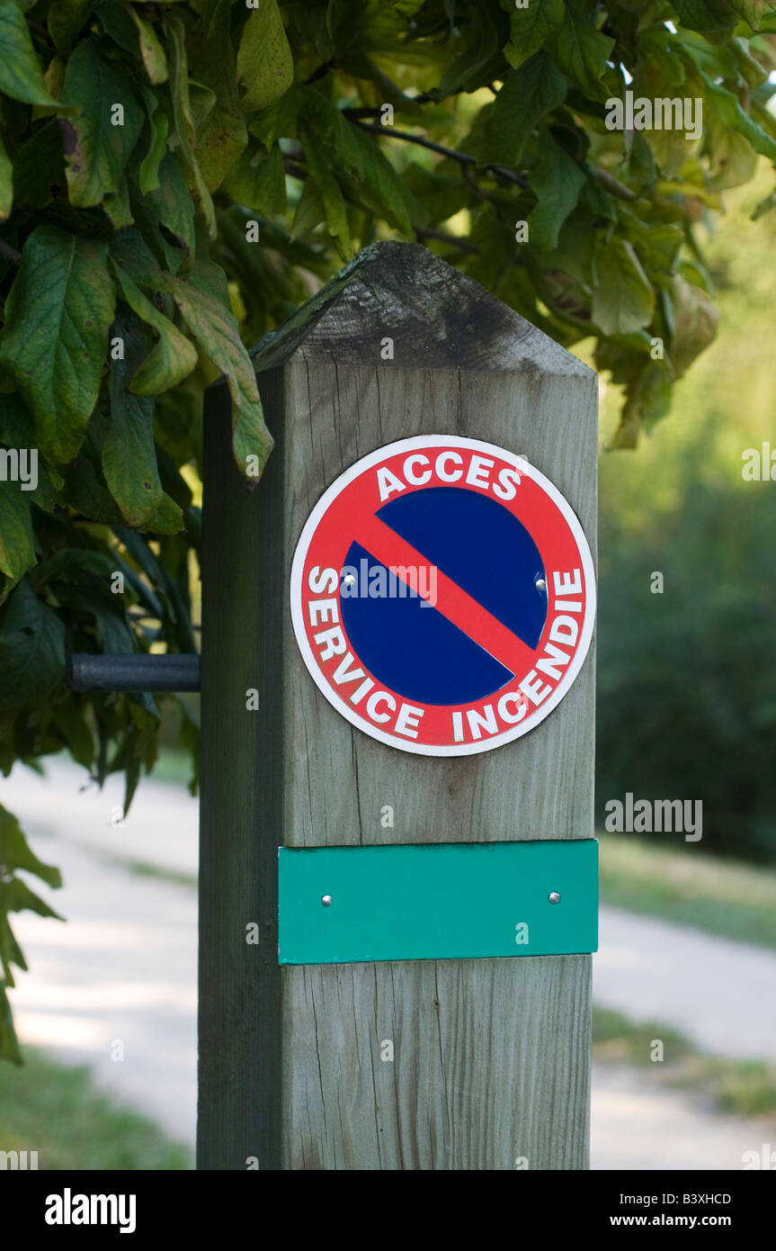 Fire emergency service access sign, sud-Touraine, France Stock Photo ...