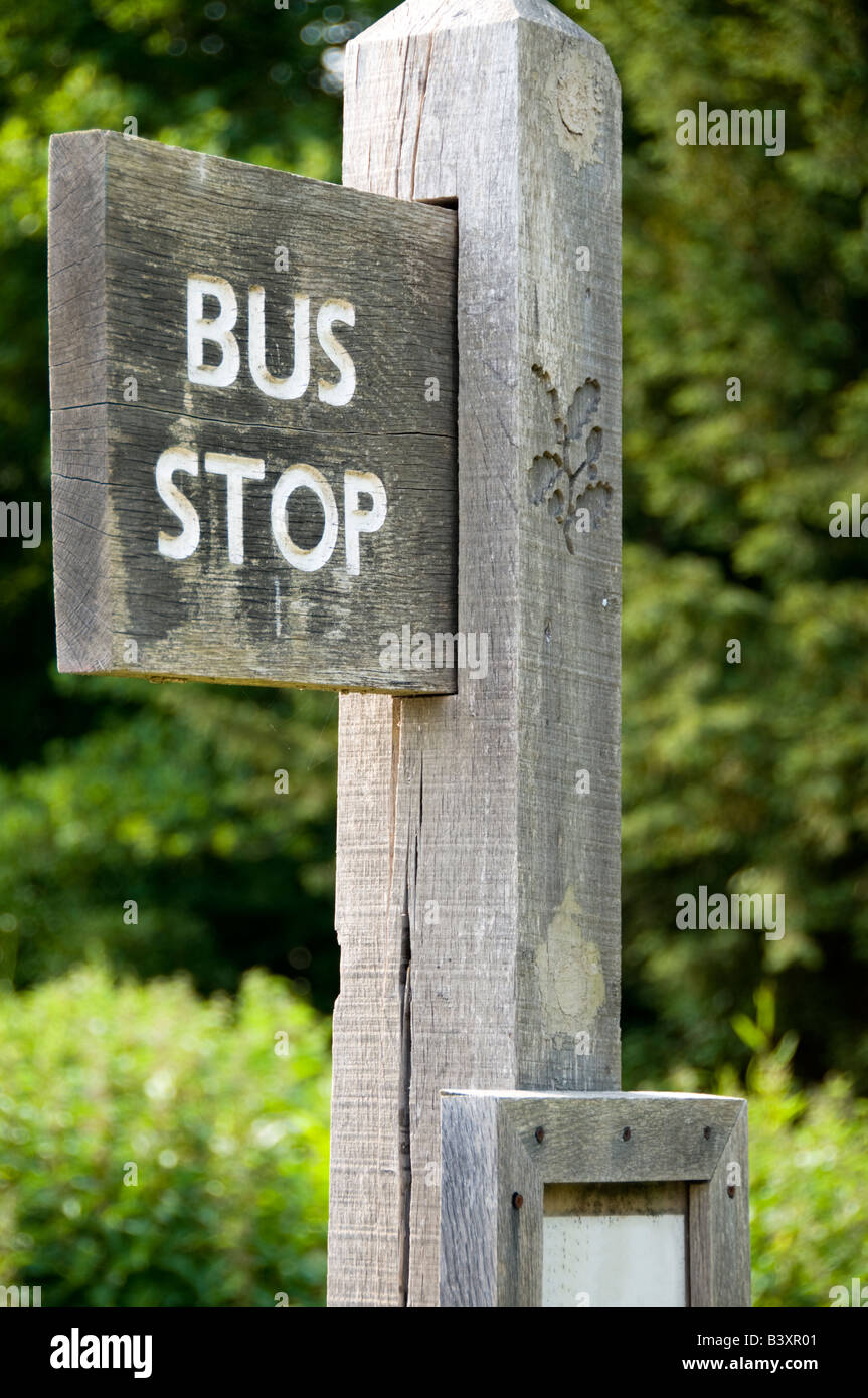 Wooden Bus Stop sign Stock Photo - Alamy