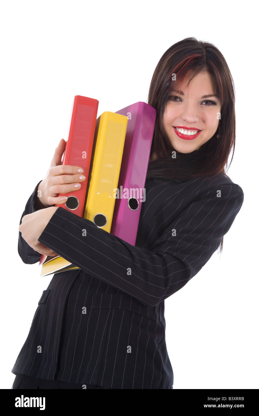 Business woman with folder on white background Stock Photo - Alamy