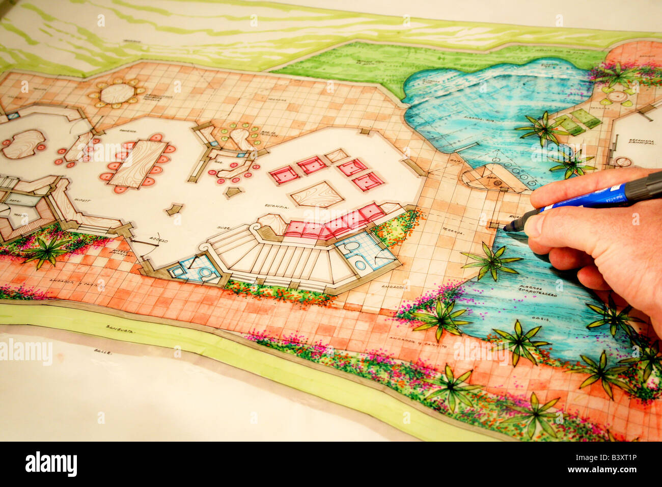 colored architectural plans for home and landscaping Stock Photo - Alamy