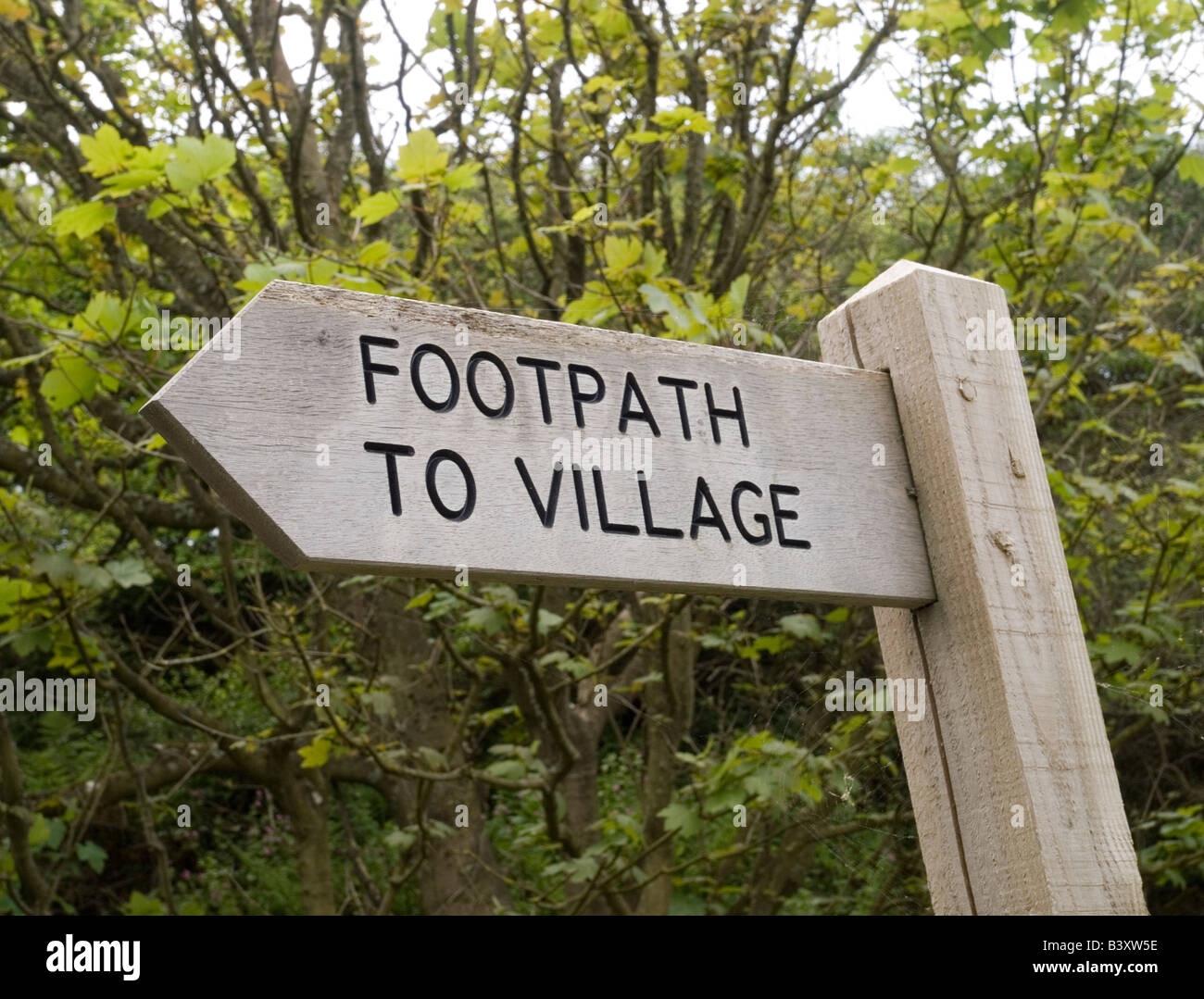 A wooden signpost directing walkers to the along the footpath to a ...