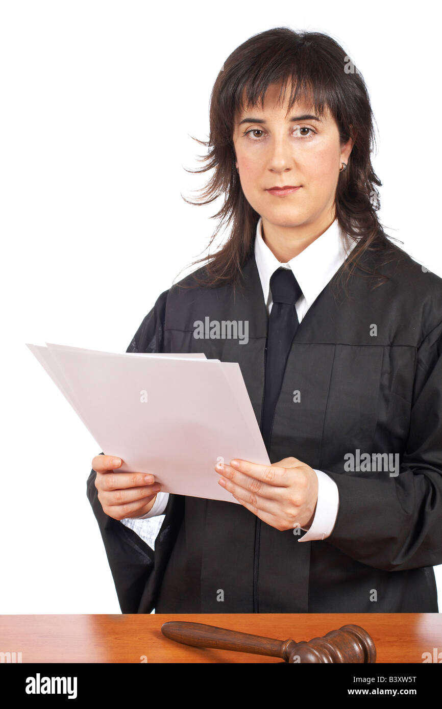 A female judge in a courtroom reading the verdict Shallow depth of ...