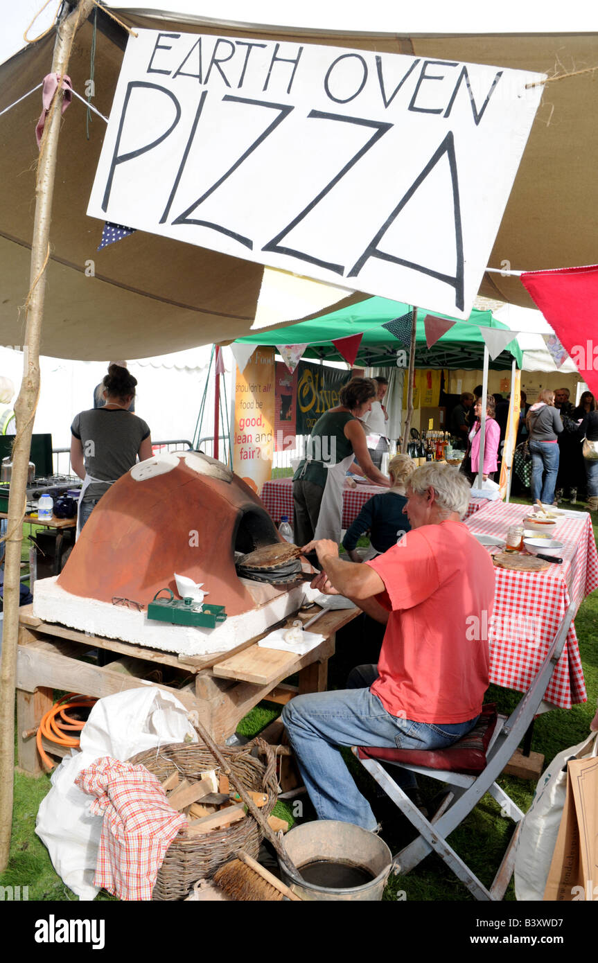 Earth oven pizza stall at Ludlow Food Festival Shropshire England UK ...
