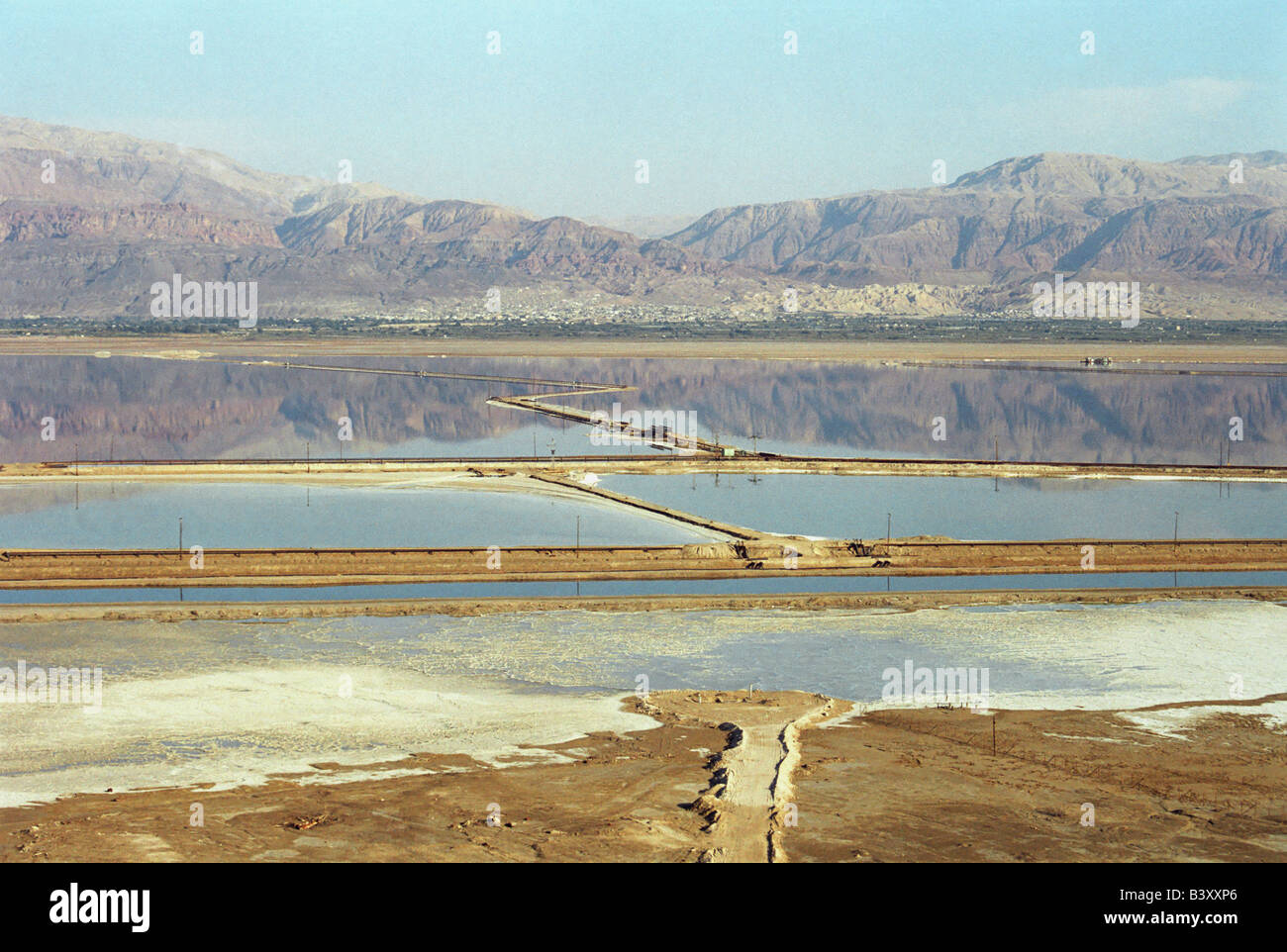 Solar evaporation pools used by the Dead Sea Works company to extract ...