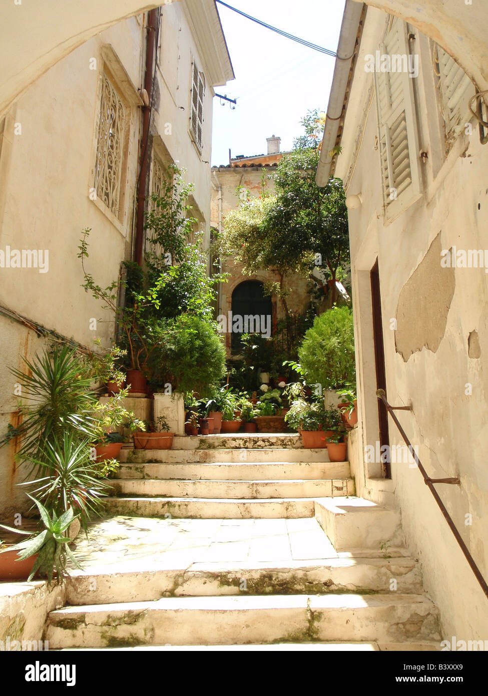 Steps to house at Corfu Town, Corfu ,Greece Stock Photo - Alamy