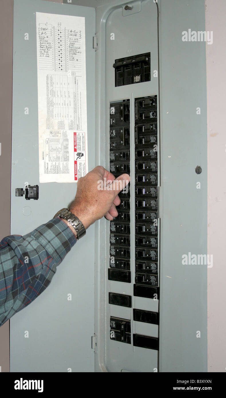 Man doing maintenance on a electrical box Stock Photo - Alamy
