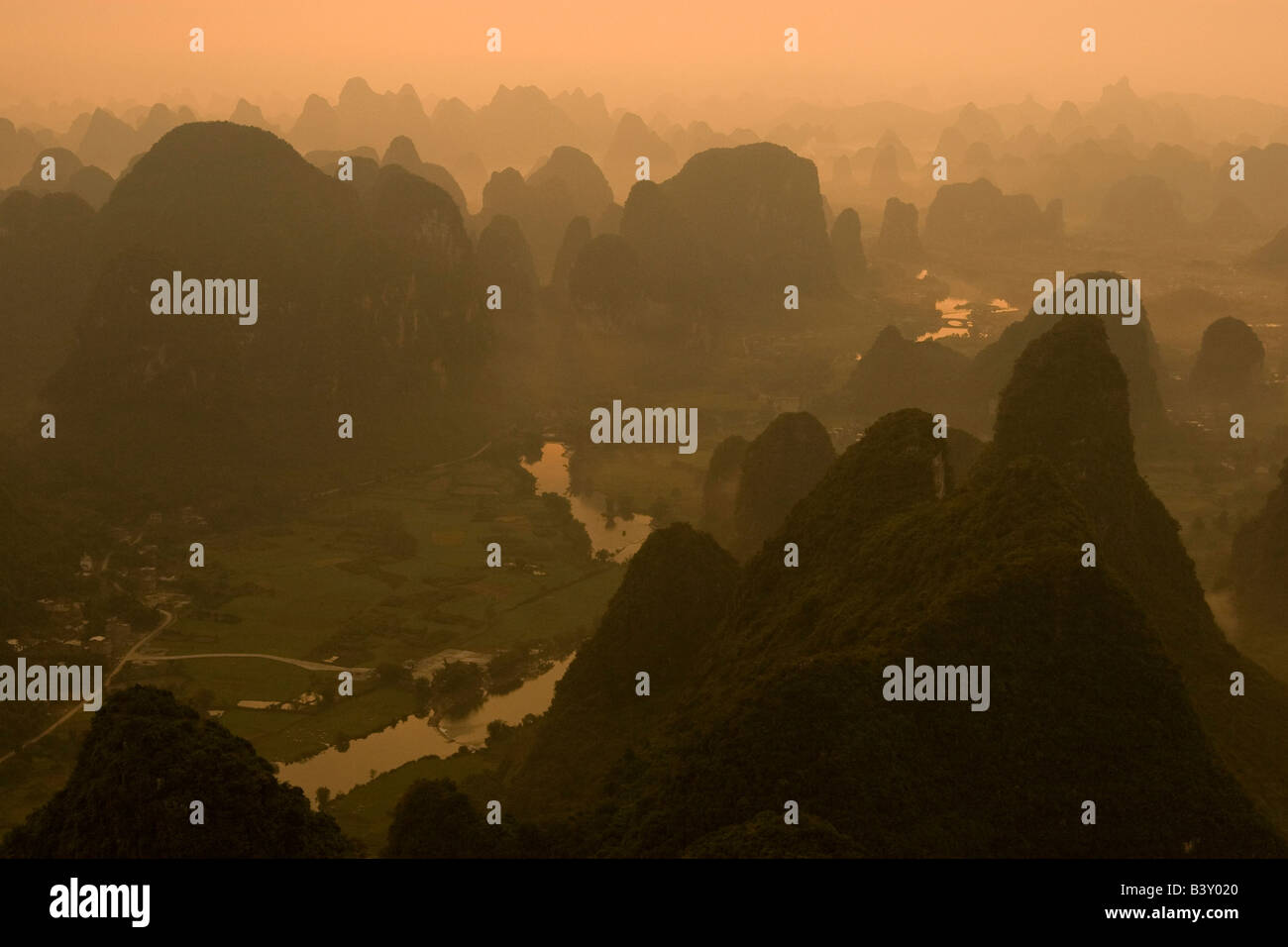 Areal view of Yangshuo Guangxi Countryside and River Stock Photo - Alamy