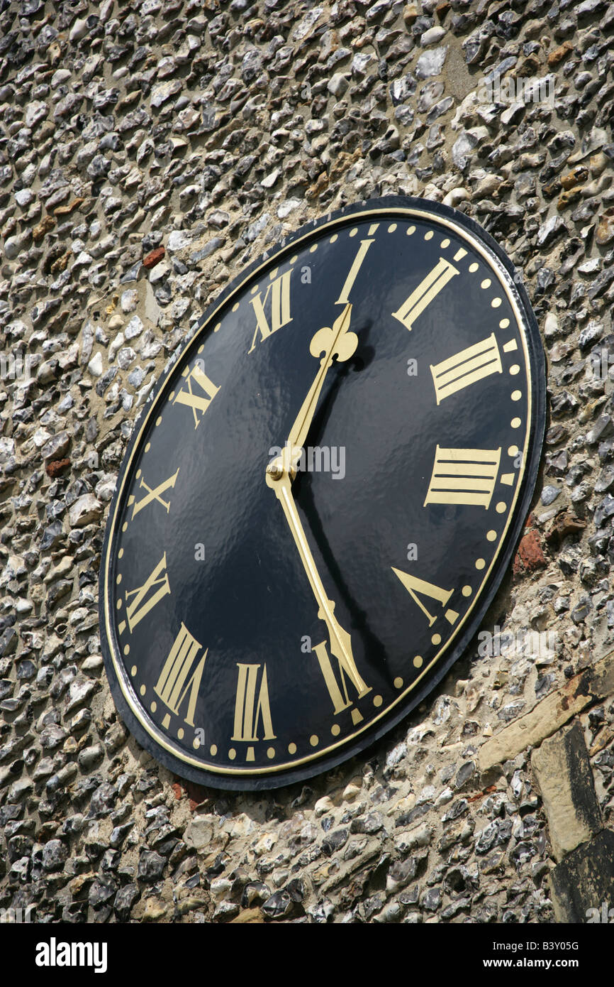 City of St Albans, England. Close up view of medieval Clock Tower clock ...