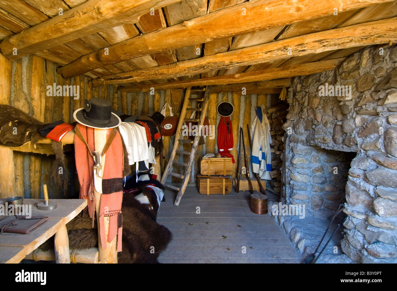 Living quarters at Fort Mandan, winter home of Lewis and Clark and the ...
