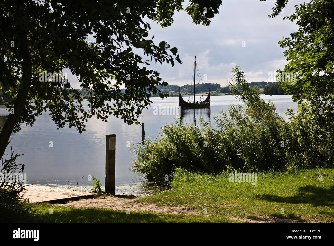 Replica Viking ship on Farup Sø (Farup Lake), near Jelling, Jutland ...