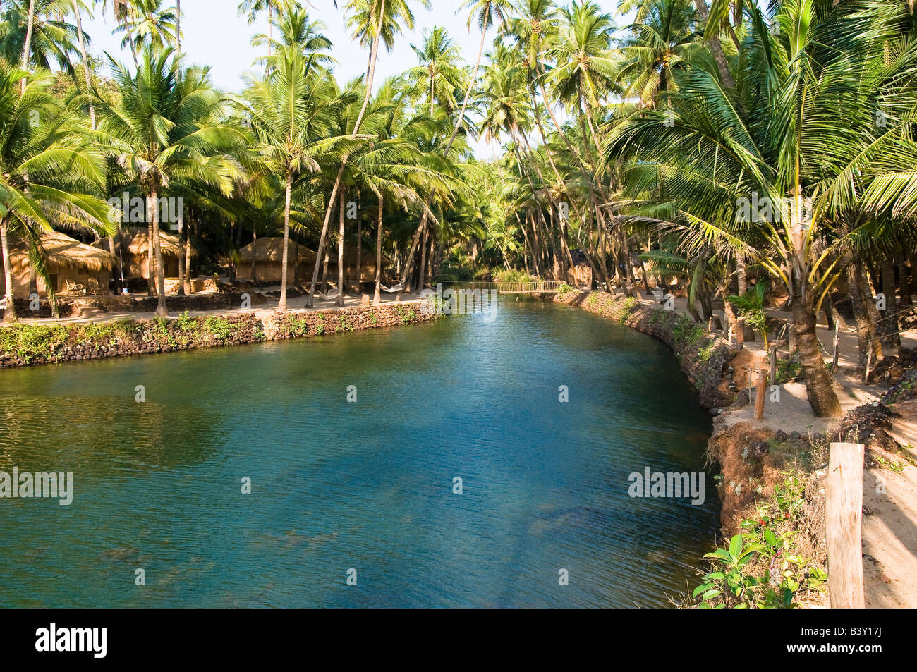 A canal runs through a resort at Cola Beach Goa India March 2007 Stock ...