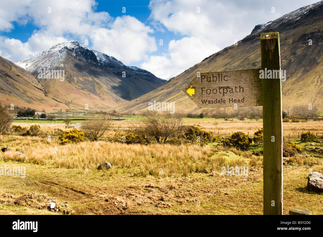 Road sign in mountain landscape, Lake District, Cumbria, England Stock ...