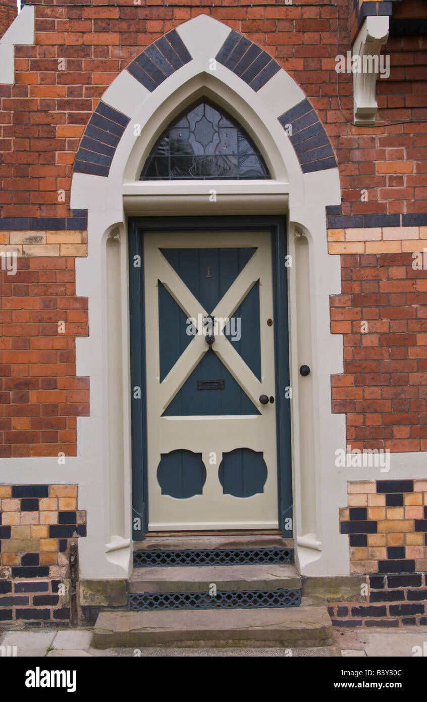 Front door with glazed fanlight of townhouse in Ludlow Shropshire ...