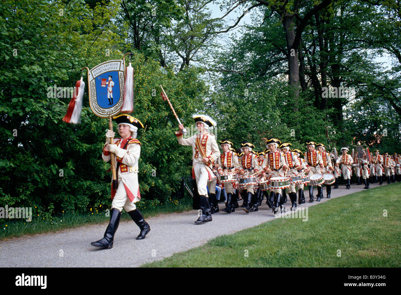 BOY'S BAND IN UNIFORM MARCHING AND PLAYING MUSIC, DINKELSBŸHL, MEDIEVAL ...