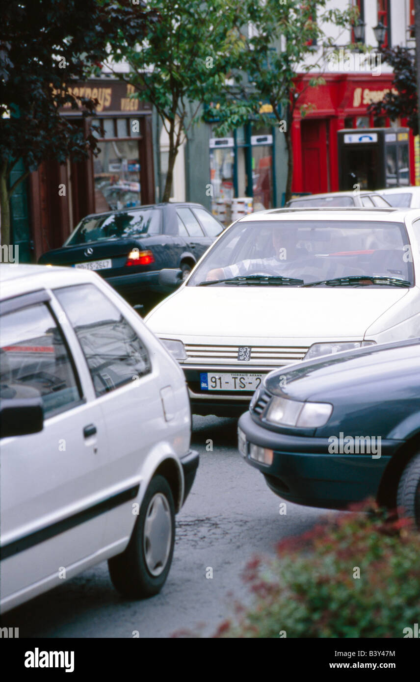 Traffic jam in cashel town centre southern ireland Stock Photo - Alamy