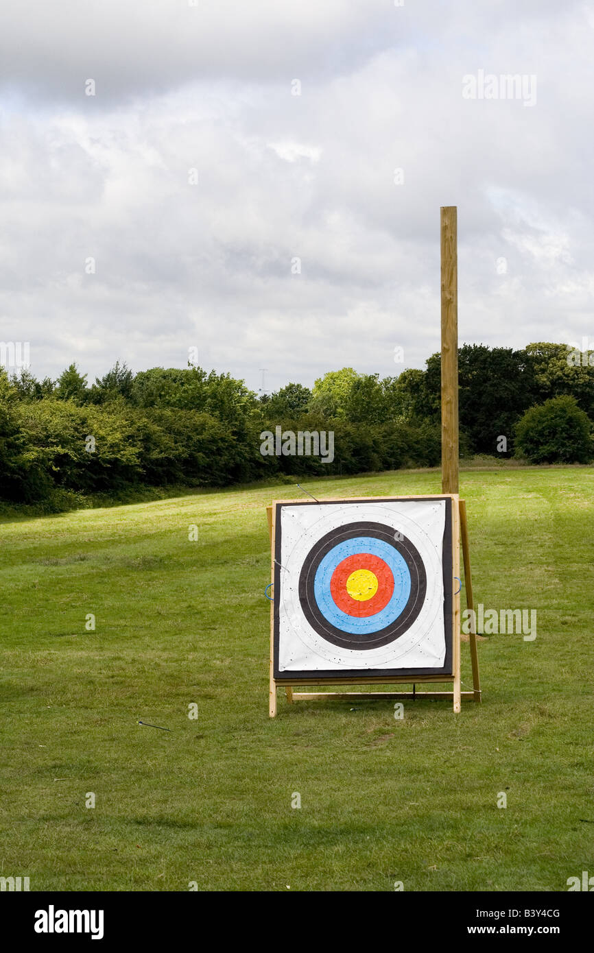 An archery target used for field practice A few arrows are in the ...