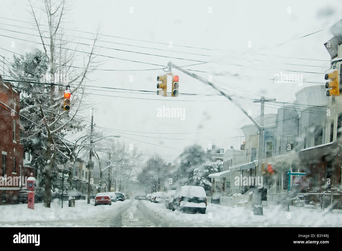 Street scene during winter snow storm Stock Photo - Alamy