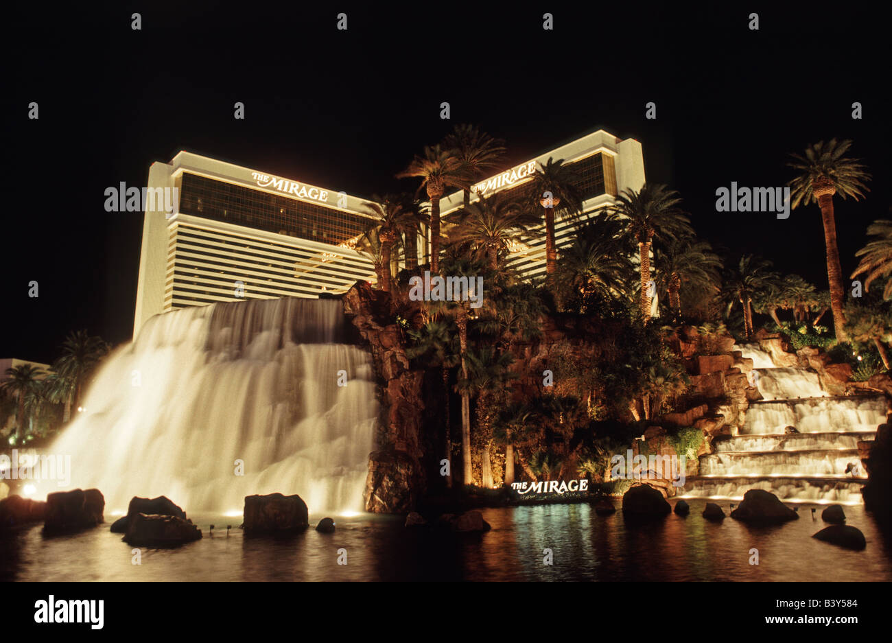 The Mirage Hotel night lights in Las Vegas Nevada USA Stock Photo - Alamy