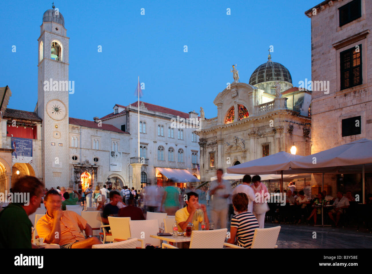 evening photograph of Luza Square in the old town of Dubrovnik ...