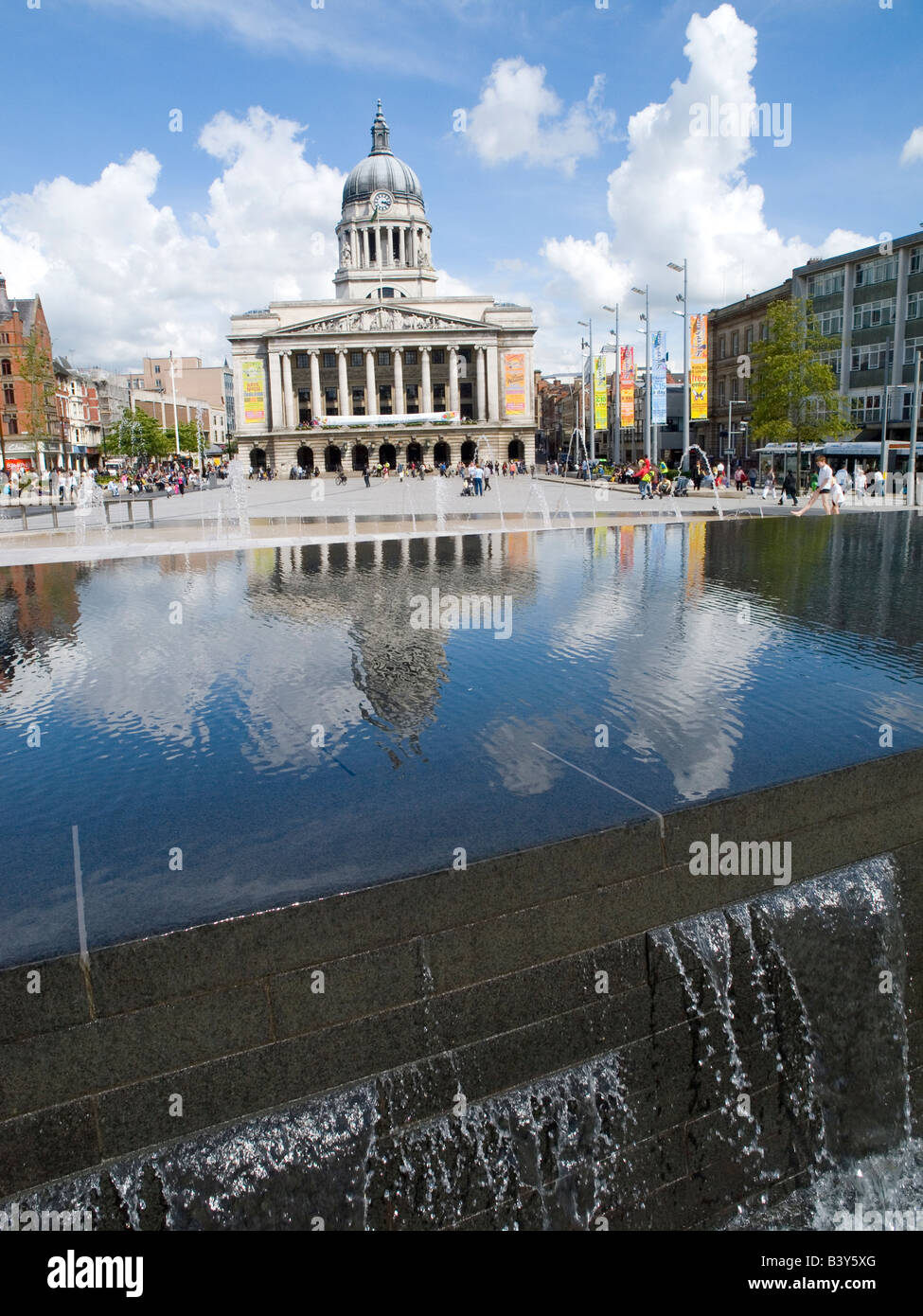 The Council House reflected in the fountains of Market Square ...