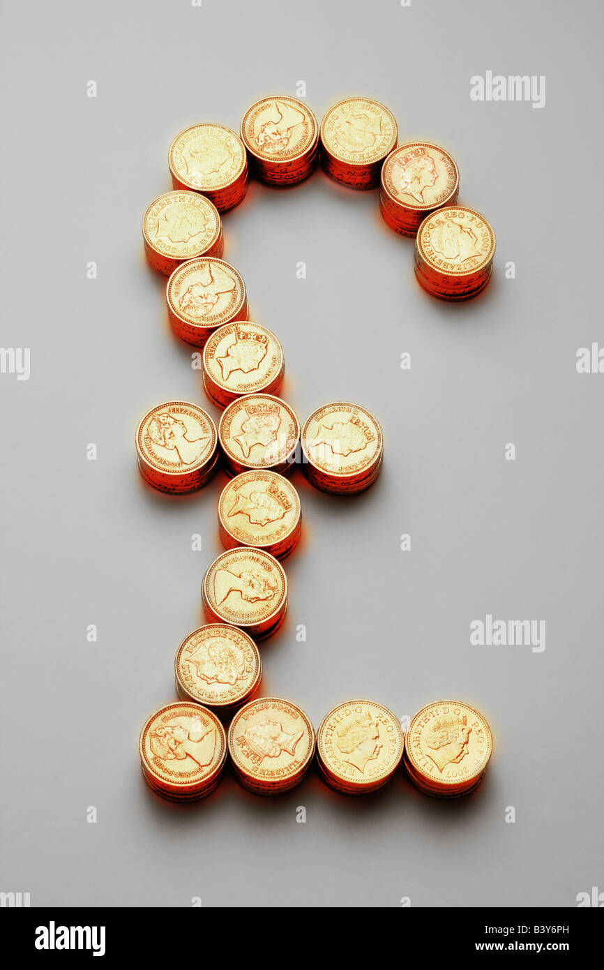 Stacks of one pound coins, made into a pound sign Stock Photo - Alamy