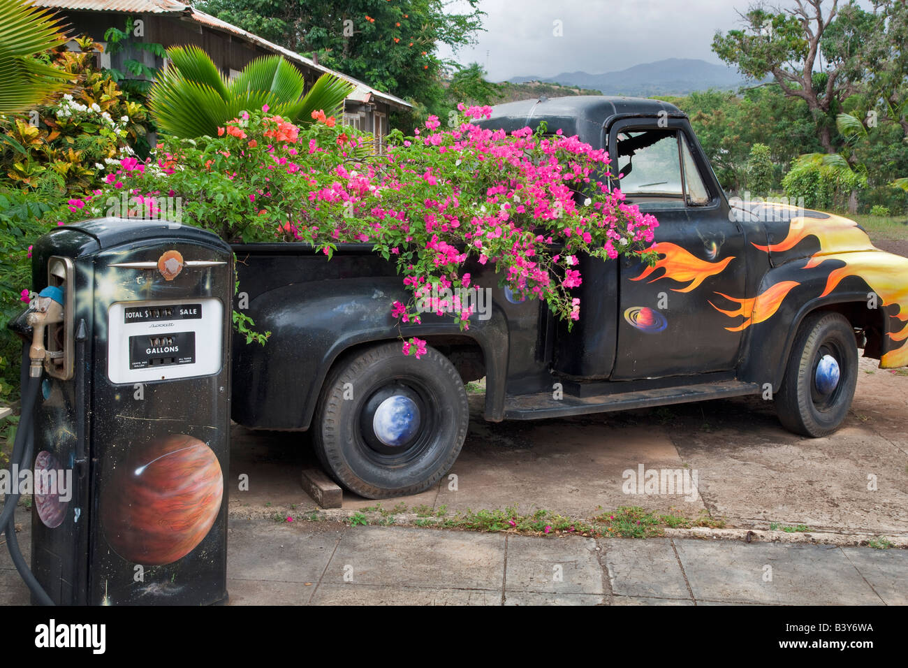 Old pickup truck with bougainvillea flowers in bed Kauai Hawaii Stock ...