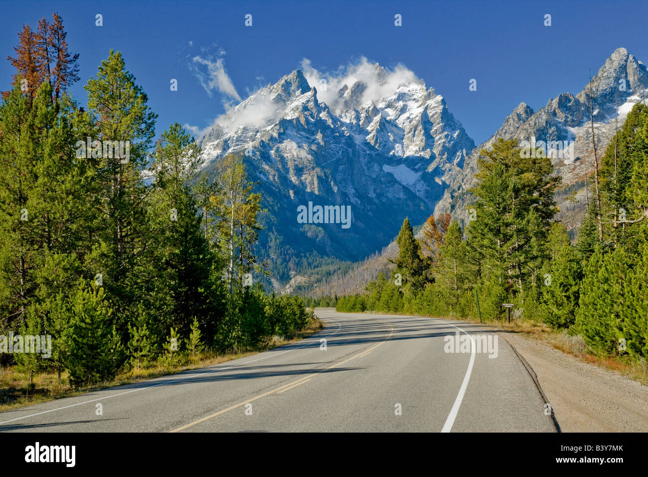 Road in Teton National Park with Teton Mountains WY Stock Photo - Alamy