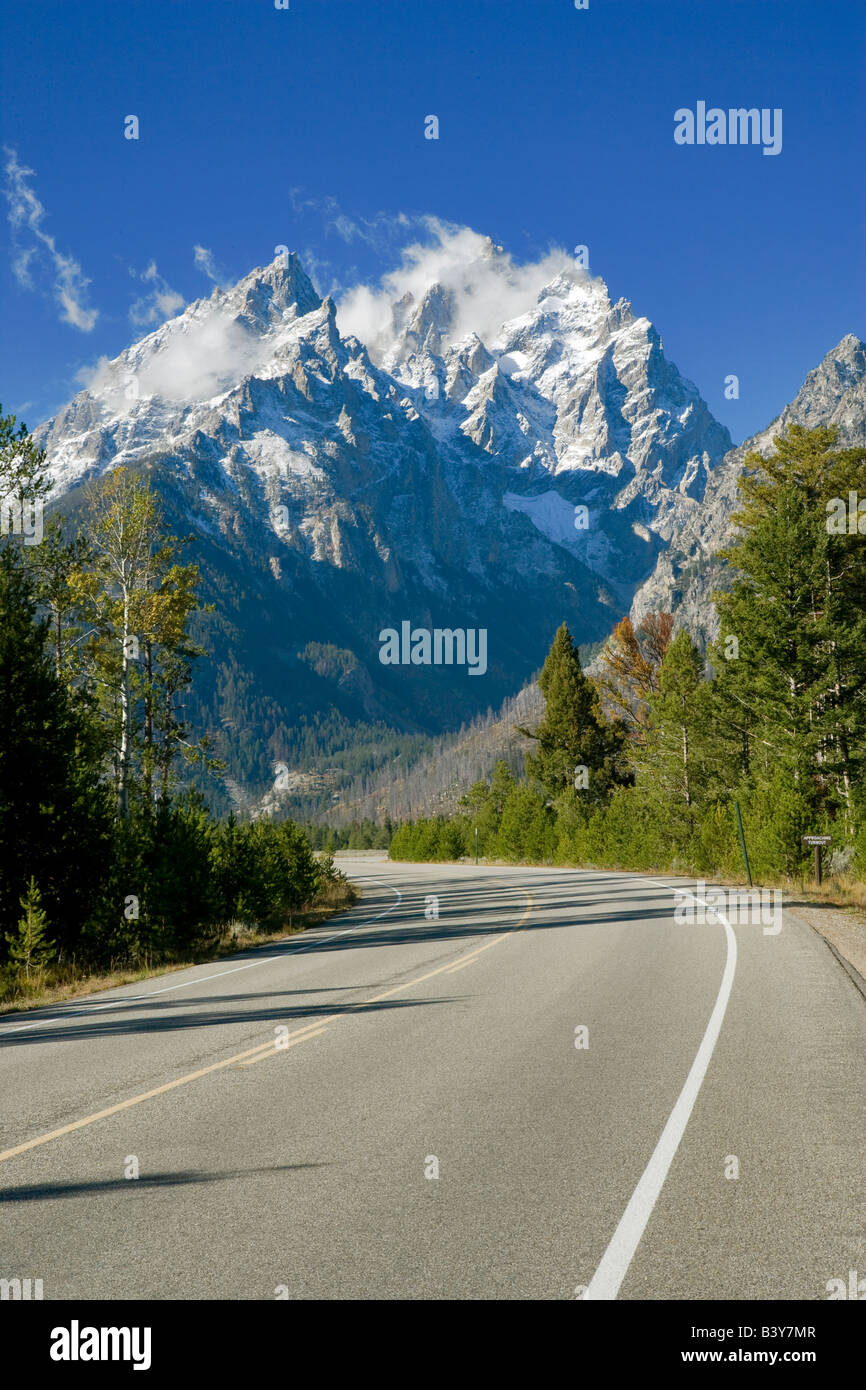 Road in Teton National Park with Teton Mountains WY Stock Photo - Alamy